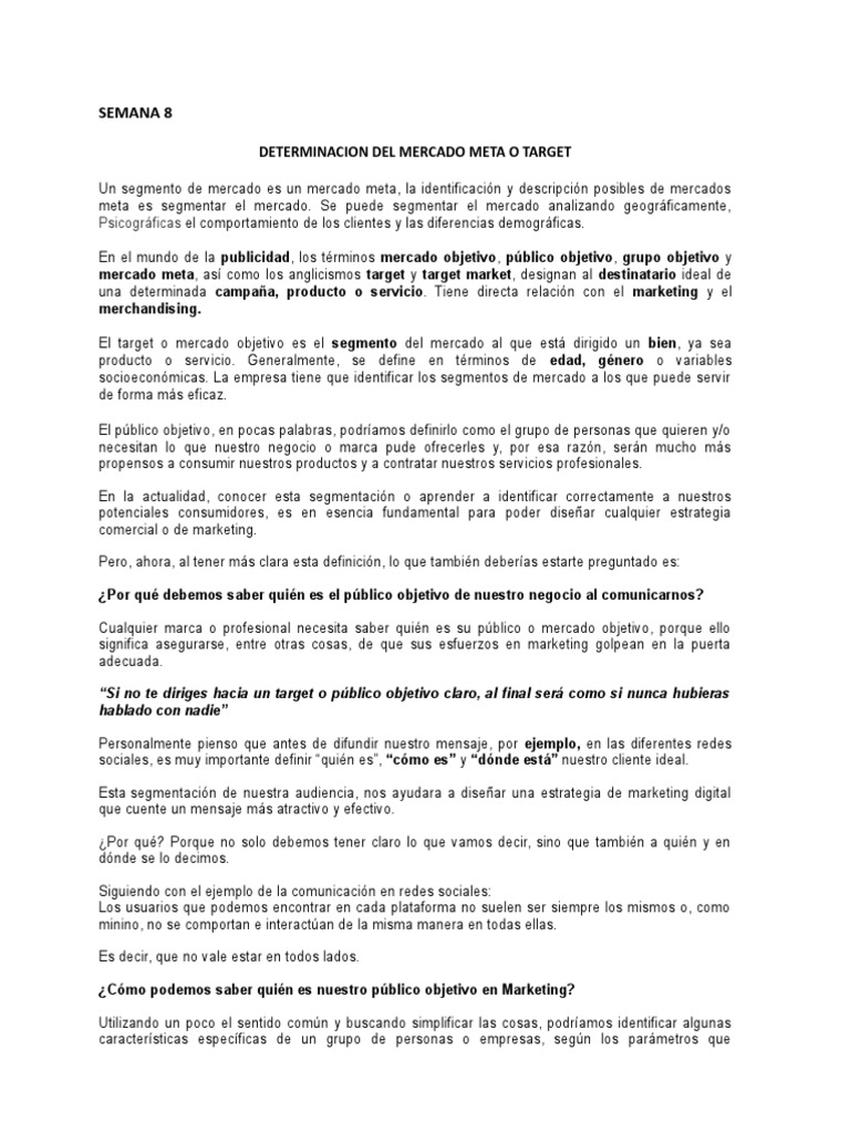 Determinacion Del Mercado Meta o Target | PDF | Marketing | Mercado ...