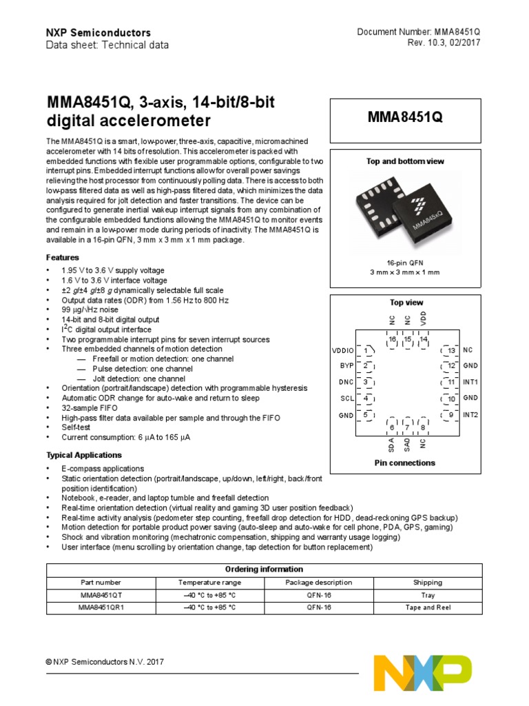 14-Bit/8-Bit Digital Accelerometer: MMA8451Q, 3-Axis | PDF ...