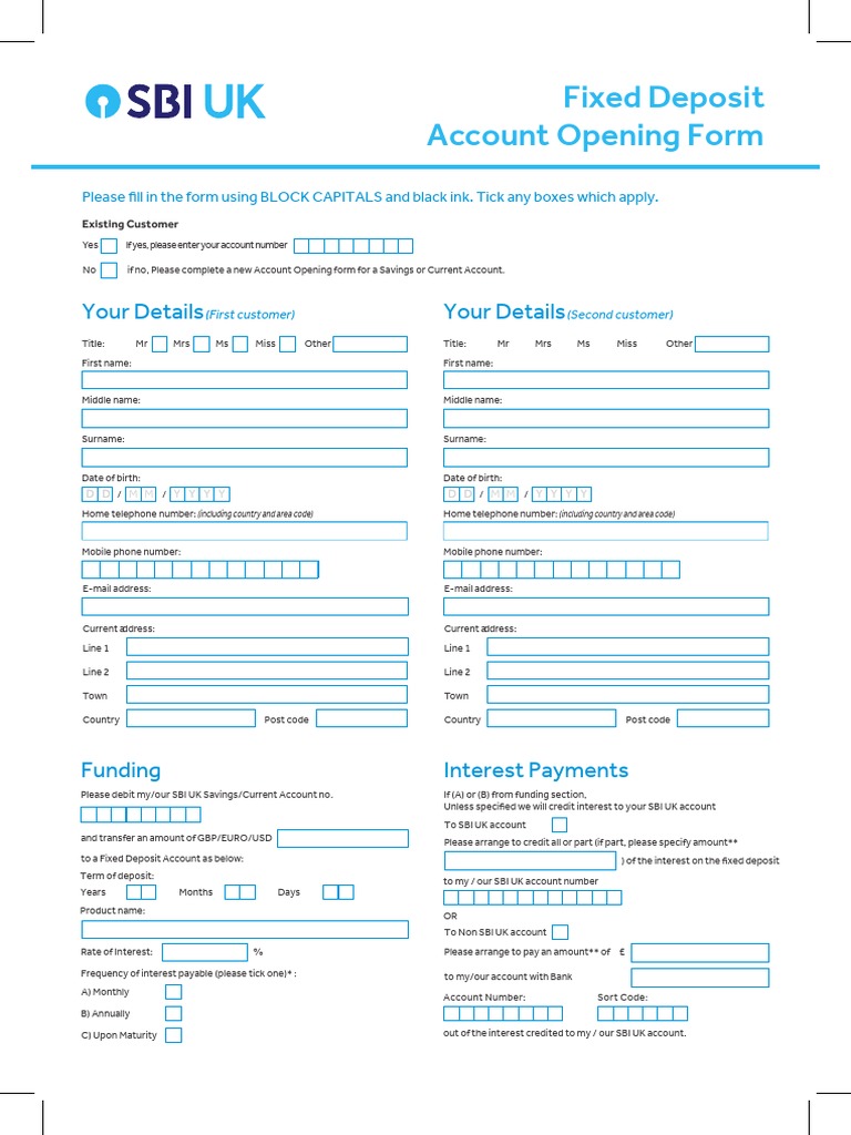 Fixed Deposit Account Opening Form | PDF | Identity Document | Deposit ...