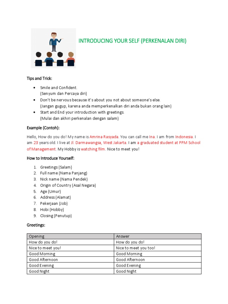 Introducing Your Self (Perkenalan Diri) | PDF