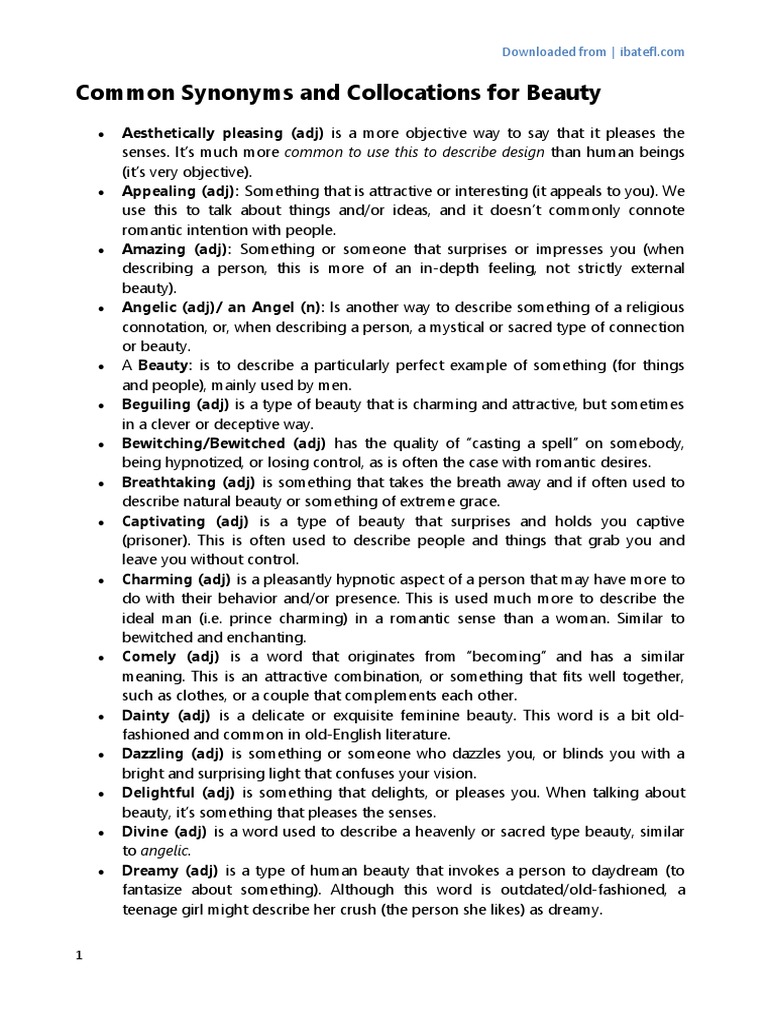 Beauty Idioms Synonyms and Collocations PDF | PDF | Beauty | Human ...