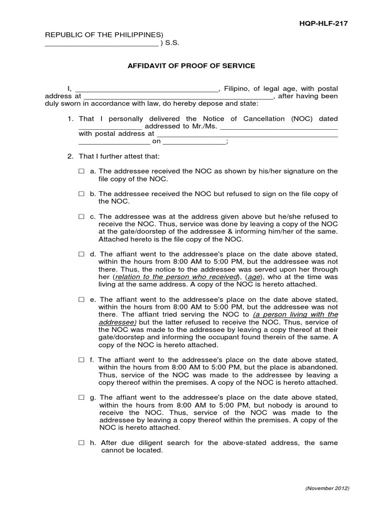 Affidavit of Proof of Service | PDF | Affidavit | Civil Law (Common Law)