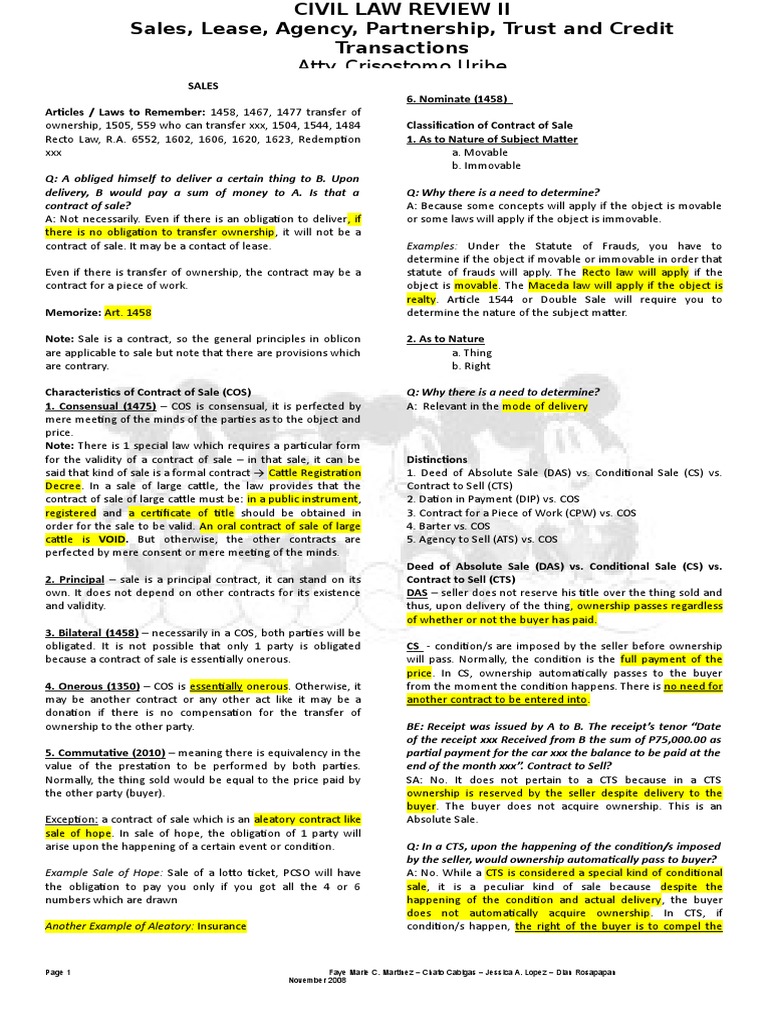 Understanding Contracts of Sale | PDF | Offer And Acceptance | Auction
