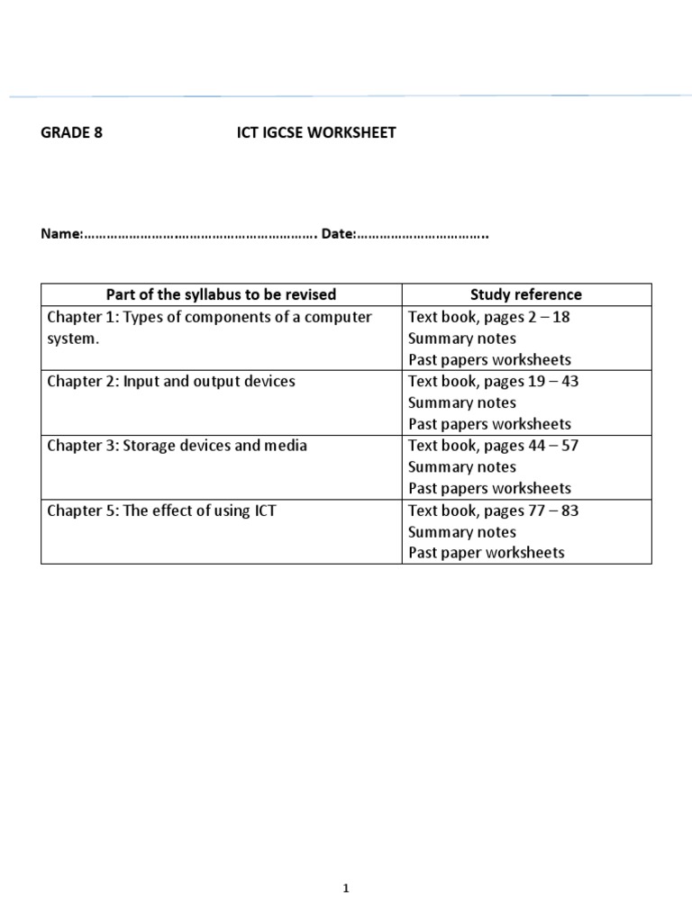 Grade 8 Ict Igcse Worksheet | PDF | Computer Monitor | Printer (Computing)