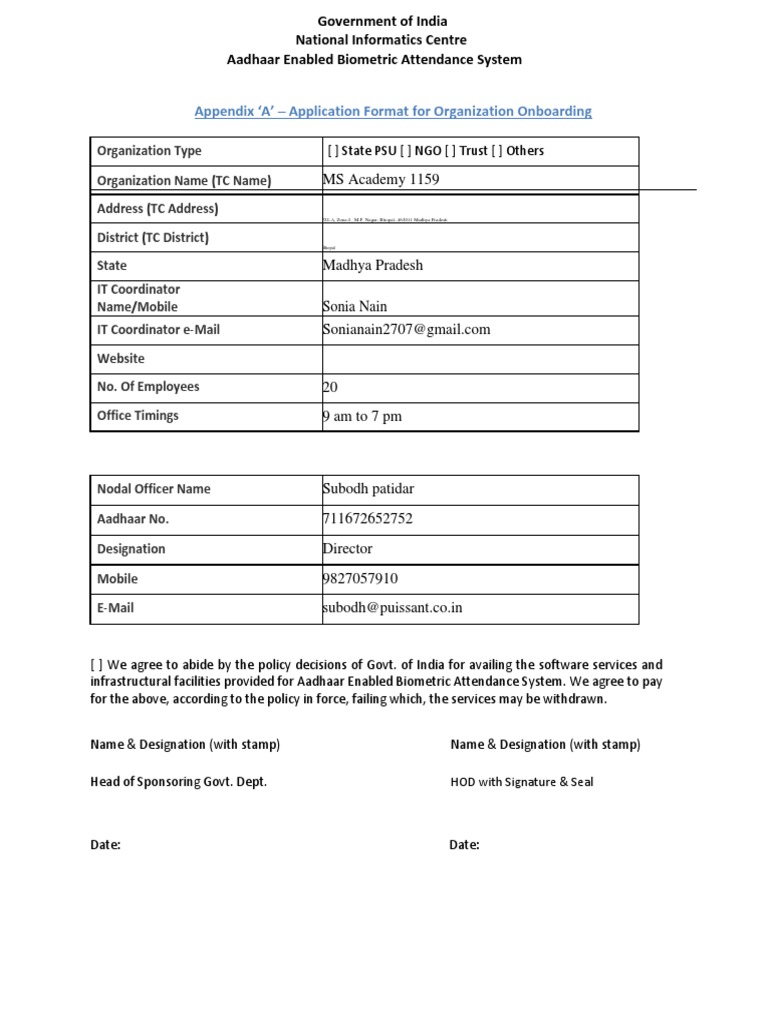 Appendix A' - Application Format For Organization Onboarding | PDF