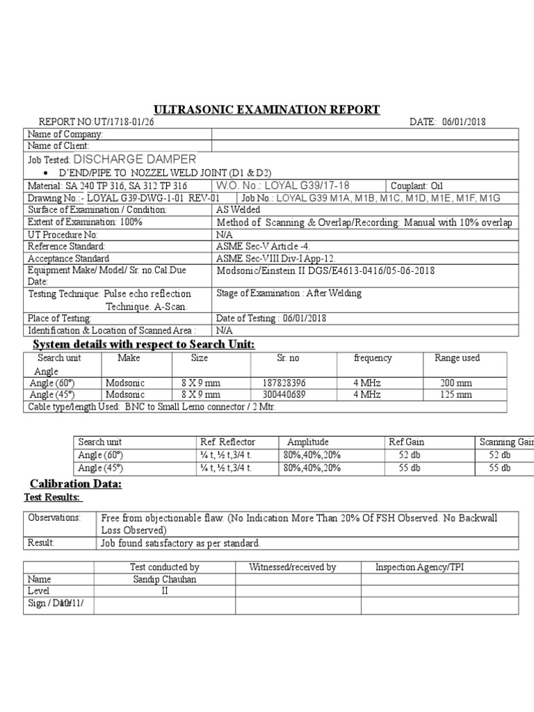 Ultrasonic Examination Report: Discharge Damper | PDF