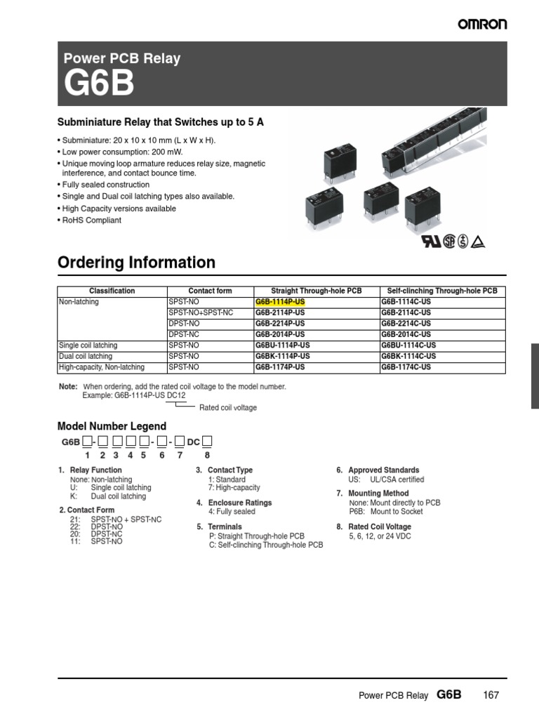 Omron G6B 1114P US DC24 Datasheet | PDF | Switch | Relay