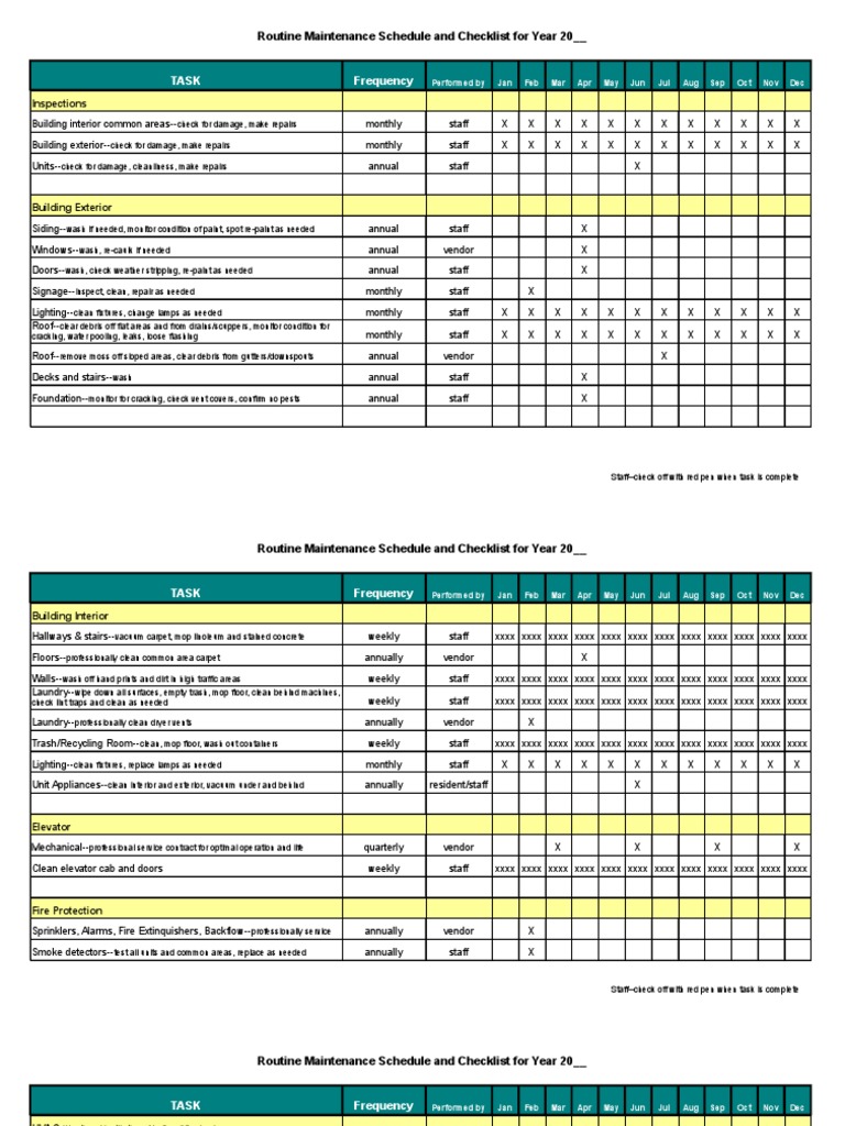 Tab02 Routine Maintenance Schedule and Checklist | PDF | Hvac ...