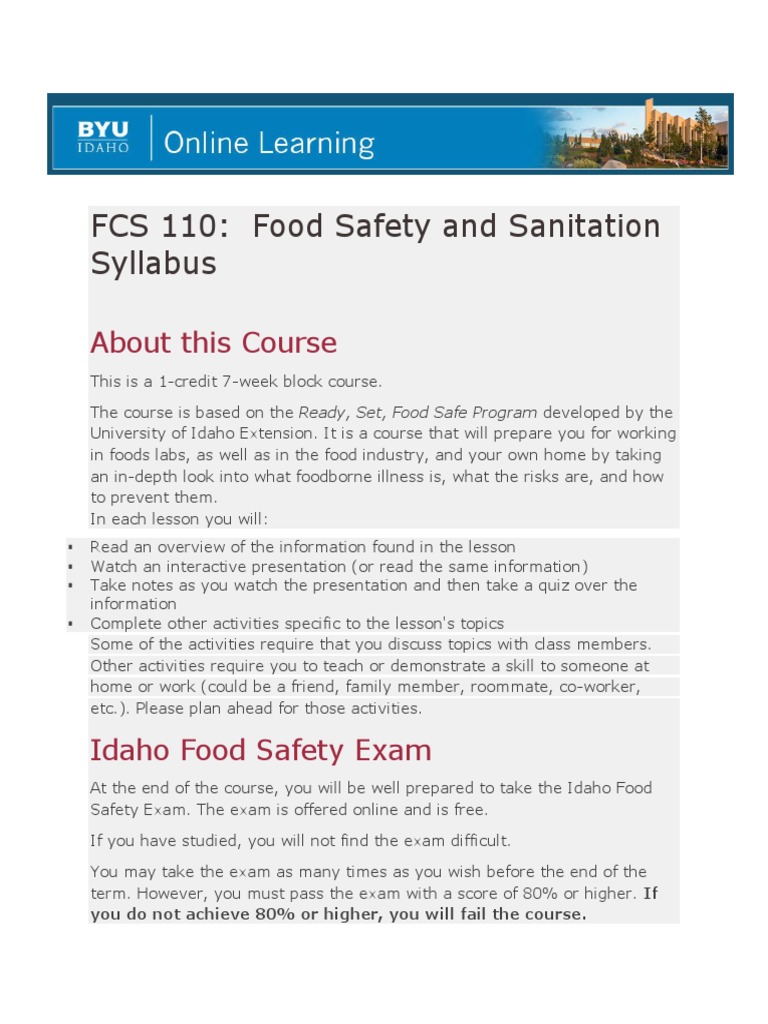 Fcs 110 Syllabus | PDF | Foodborne Illness | Test (Assessment)