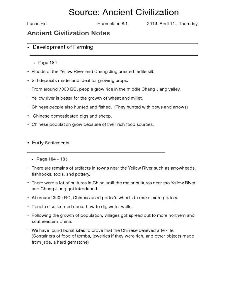 Ancient Civlilization Notes | PDF | China | World Politics