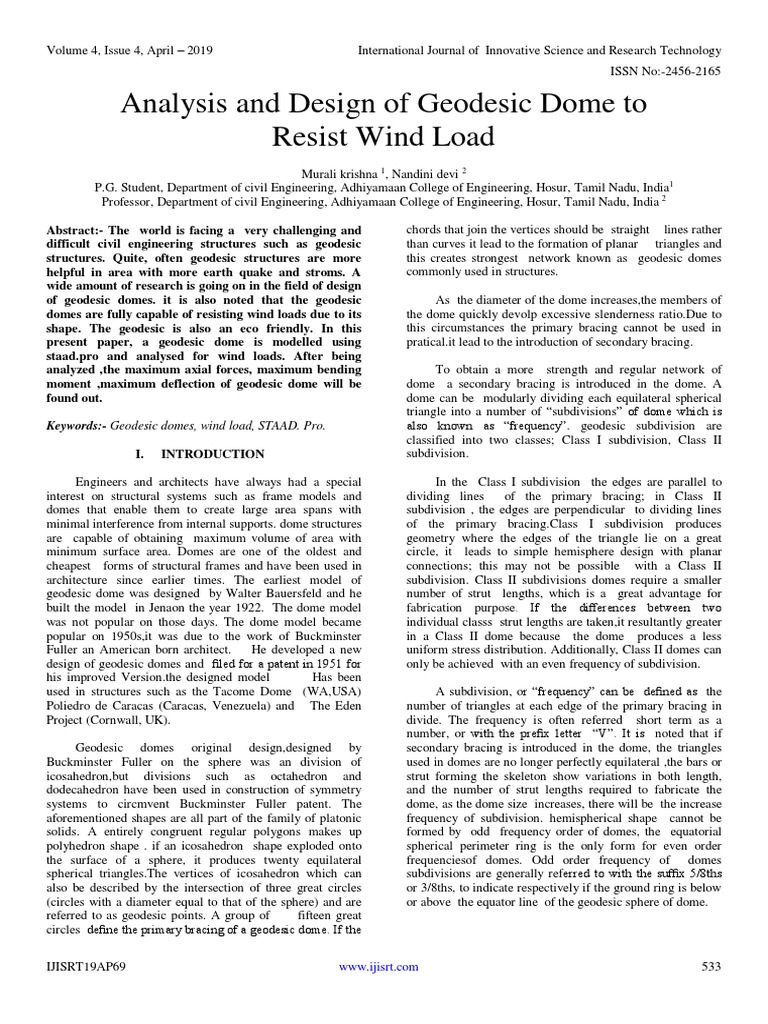 Analysis and Design of Geodesic Dome To Resist Wind Load | PDF | Dome ...