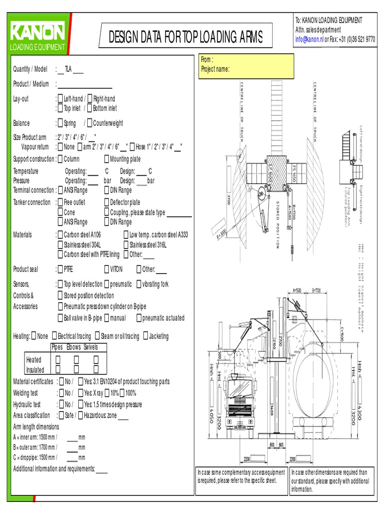 Design Data For Top Loading Arms: Info@kanon - NL | PDF | Pipe (Fluid ...