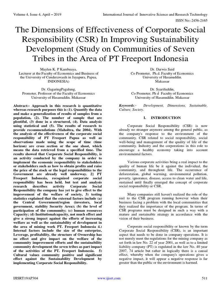 The Dimensions of Effectiveness of Corporate Social Responsibility (CSR ...