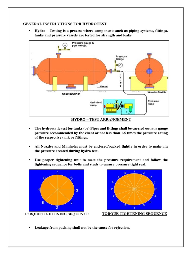 General Instructions For Hydrotest | PDF | Liquids | Mechanical Engineering
