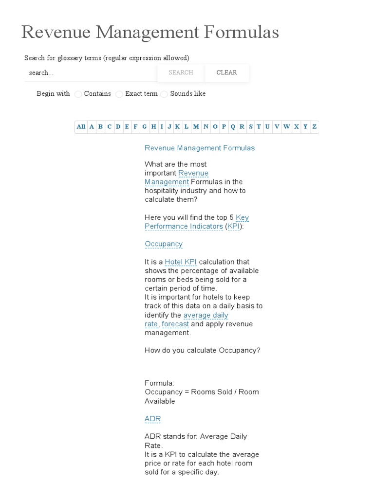 Definition Glossary For Hotel Revenue Management Terminology - Revenue ...