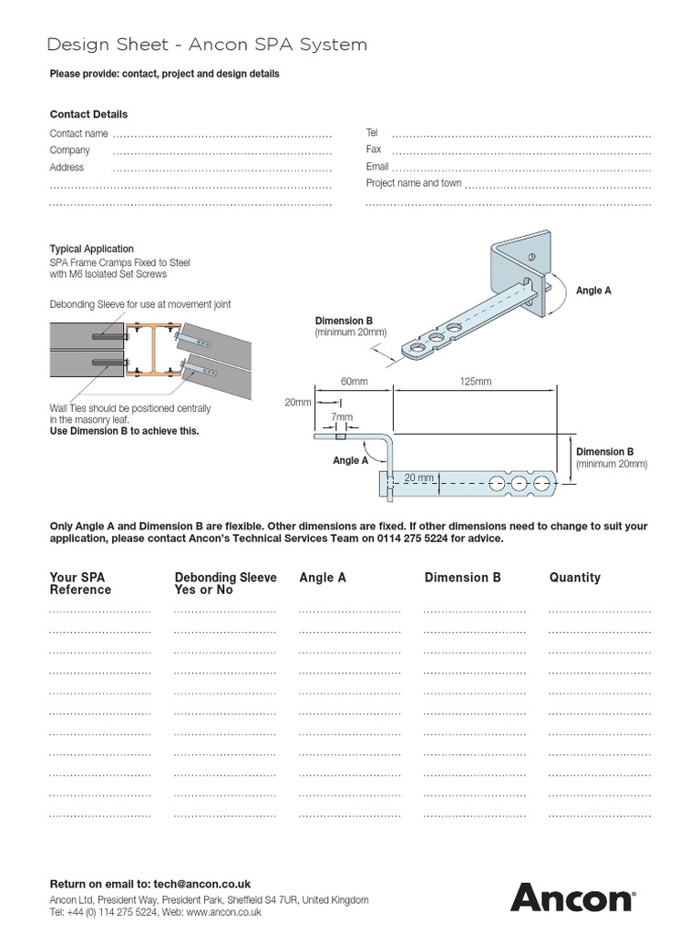 Design Sheet for Ancon SPA System Project Details and Specifications | PDF
