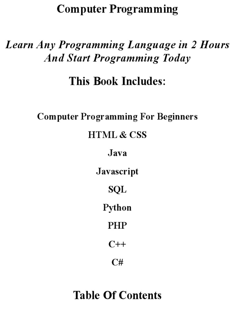 Cooper Alvin - Computer Programming - Learn Any Programming Language in 2 Hours (2018) | PDF ...