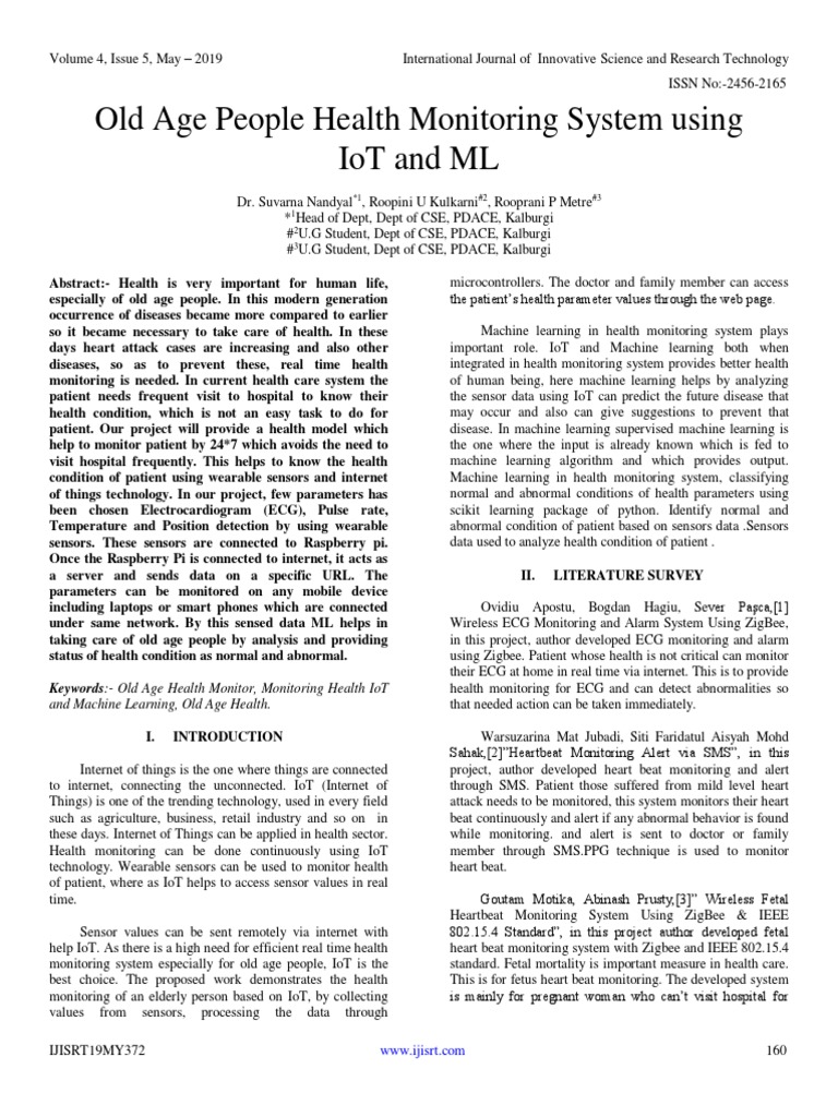 Old Age People Health Monitoring System Using IoT and ML | PDF ...