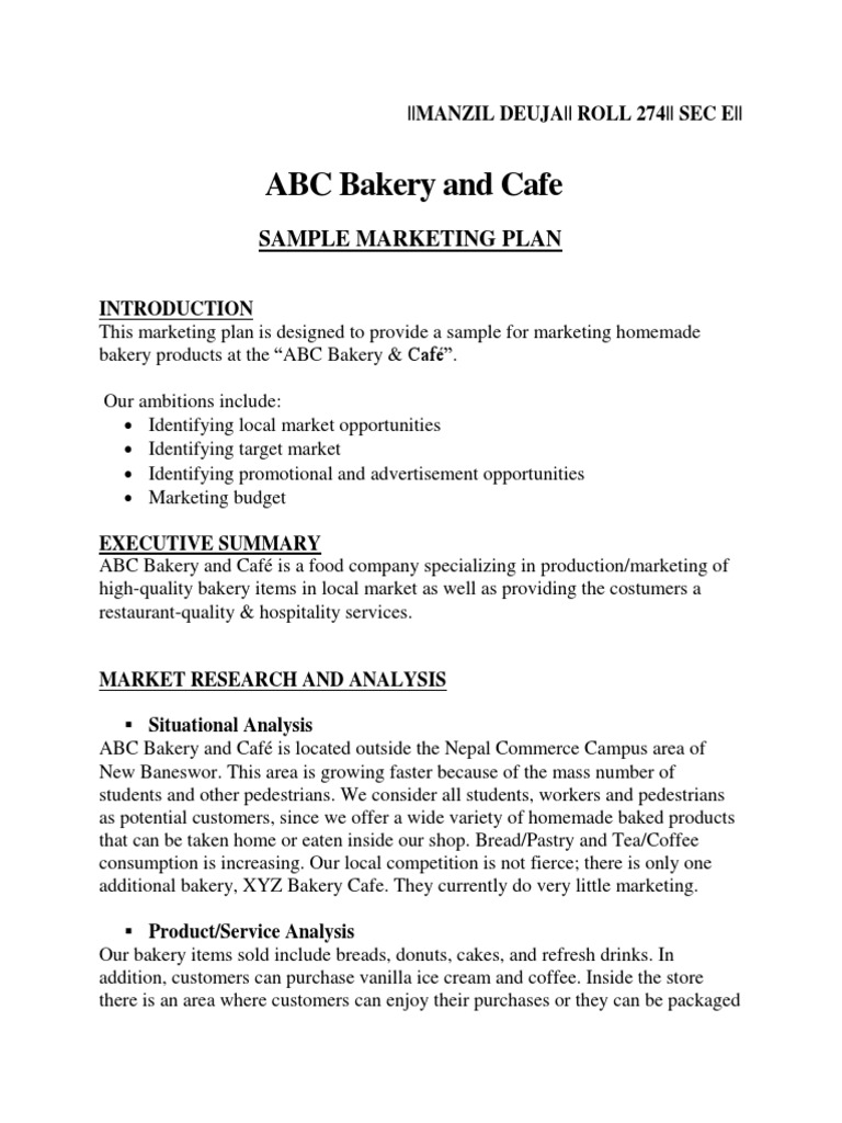 ABC Bakery and Cafe: Sample Marketing Plan | Download Free PDF | Coupon ...