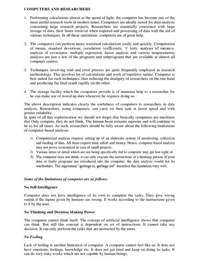 Computers and Researchers: Some of The Limitations of Computer Are As ...