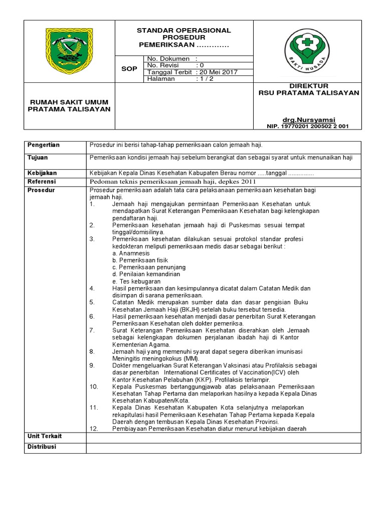 Contoh Sop Rs Pratama Talisayan | PDF