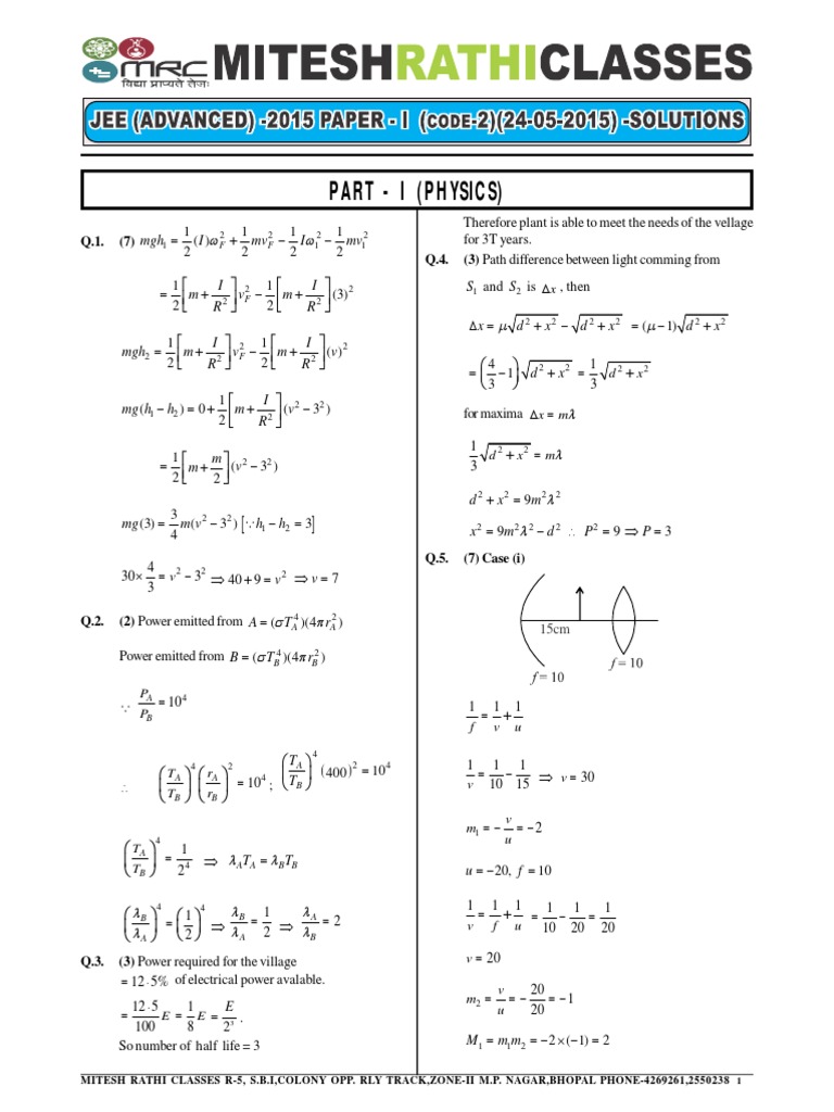 Part - I (Physics) : MGH I MV I MV | PDF | Coordination Complex | Oxygen