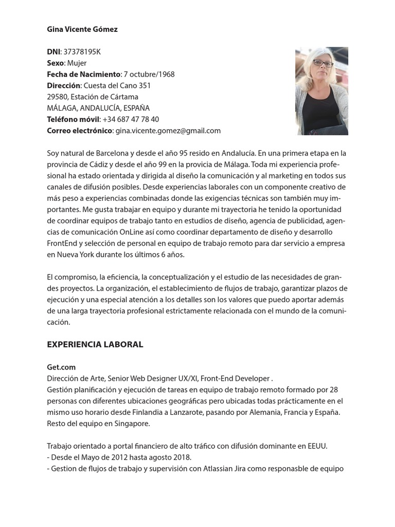 CV Gina Vicente Gómez | PDF | Diseño gráfico | Barcelona