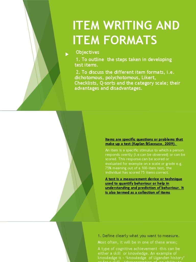 Item Writing and Item Formats-1 | PDF | Multiple Choice | Likert Scale