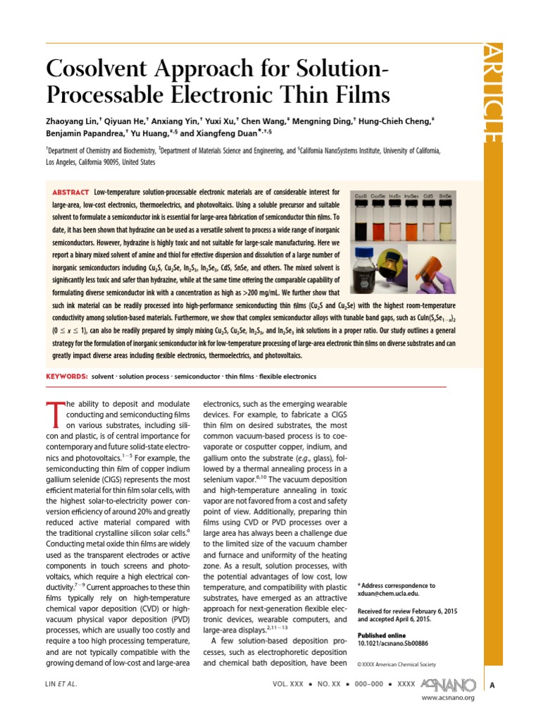 Cosolvent Approach For Solution-Processable Electronic Thin Films | PDF ...
