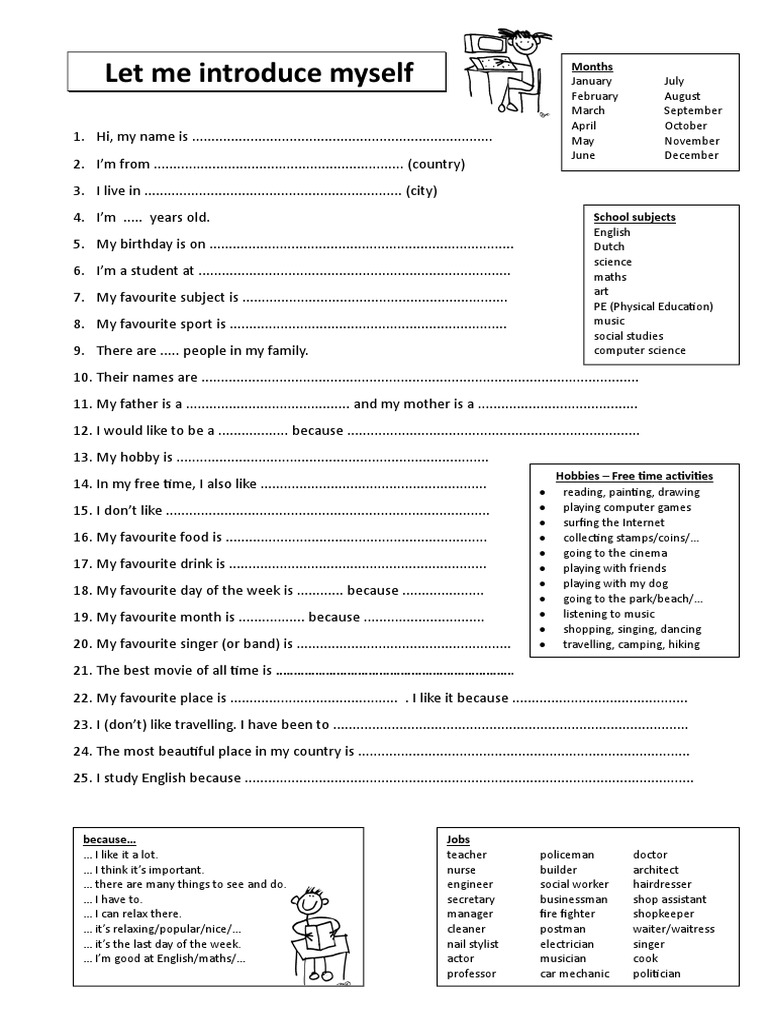 Introduce Your Self ESL Activities. | PDF