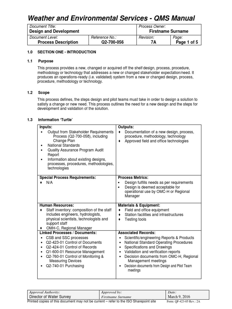 Q2 700 056 Design and Development | PDF | Verification And Validation ...