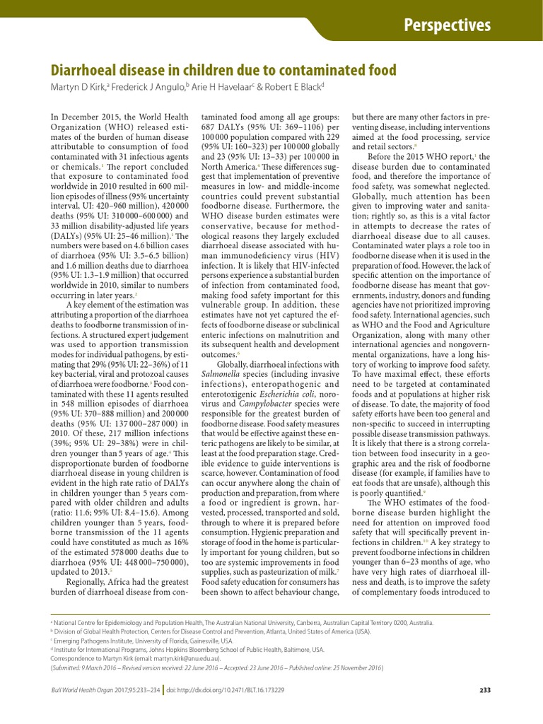 Diarrhoeal Disease in Children Due To Contaminated Food | PDF ...