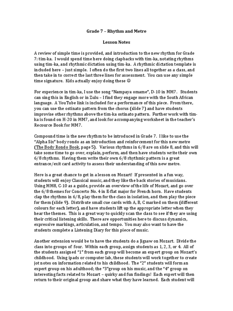 Grade 7 - Rhythm and Metre | PDF | Rhythm | Musical Compositions