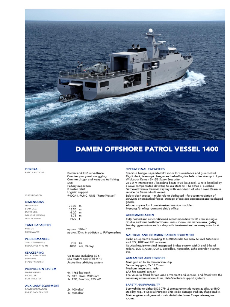 Offshore Patrol Vessel 1400 DS PDF | PDF | Marine Propulsion | Ships