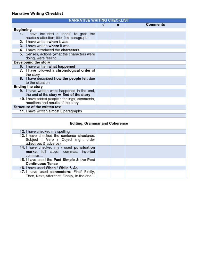 Narrative Writing Checklist | PDF
