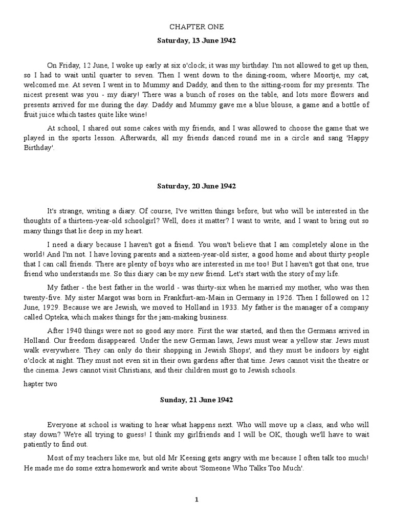 The Diary of A Young Girl-Anne Frank Intermediate Level | PDF | Foods ...