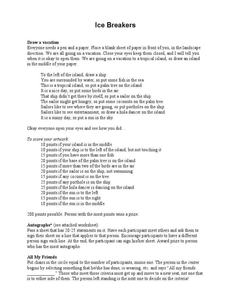 Ice Breaker Ideas | PDF | Language Arts & Discipline | Home & Garden