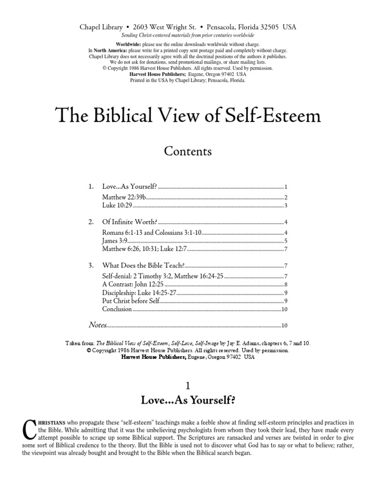 The Biblical View of Self-Esteem: Love... As Yourself? | PDF | Disciple ...