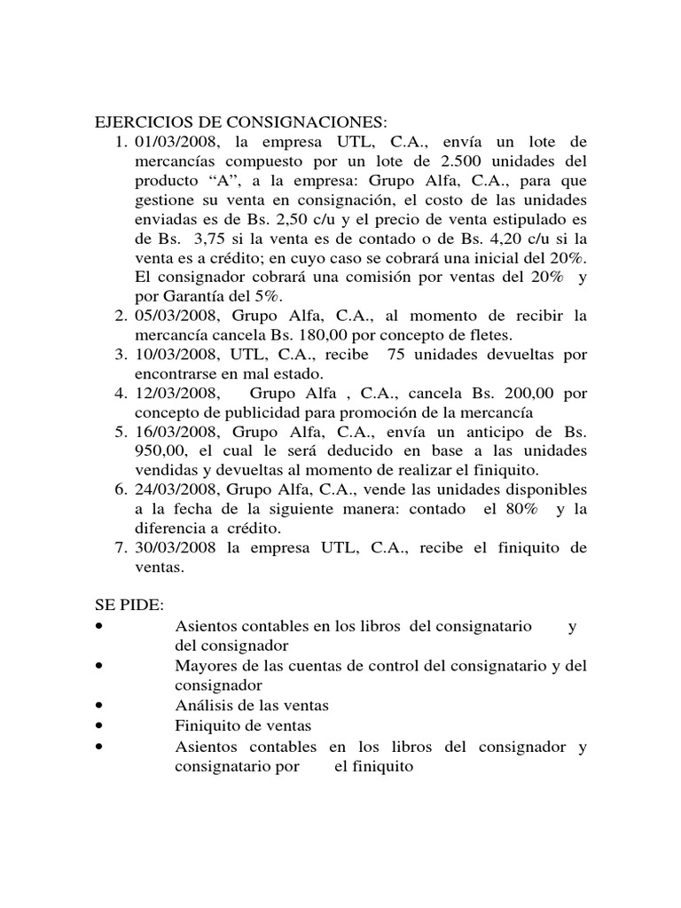 Ejercicios de Consignaciones | PDF