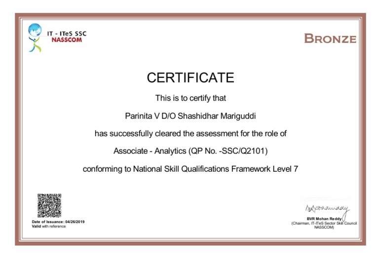 Certificate: BVR Mohan Reddy Date of Issuance: 04/26/2019 Valid With ...