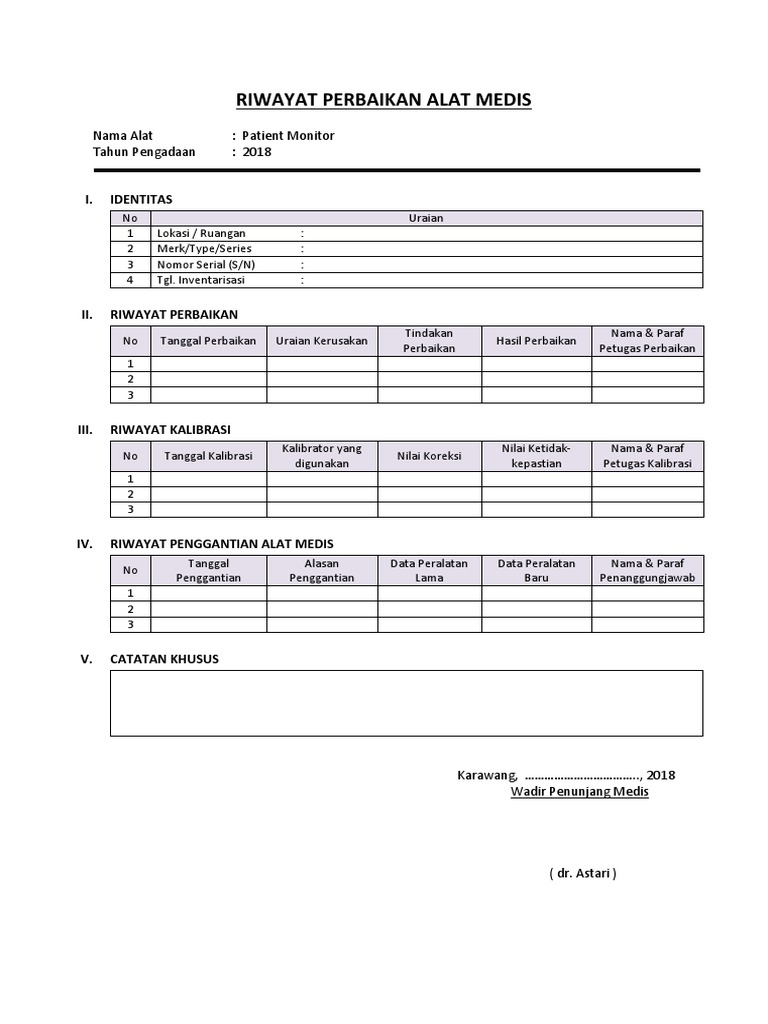 Riwayat Perbaikan Alat Medis | PDF