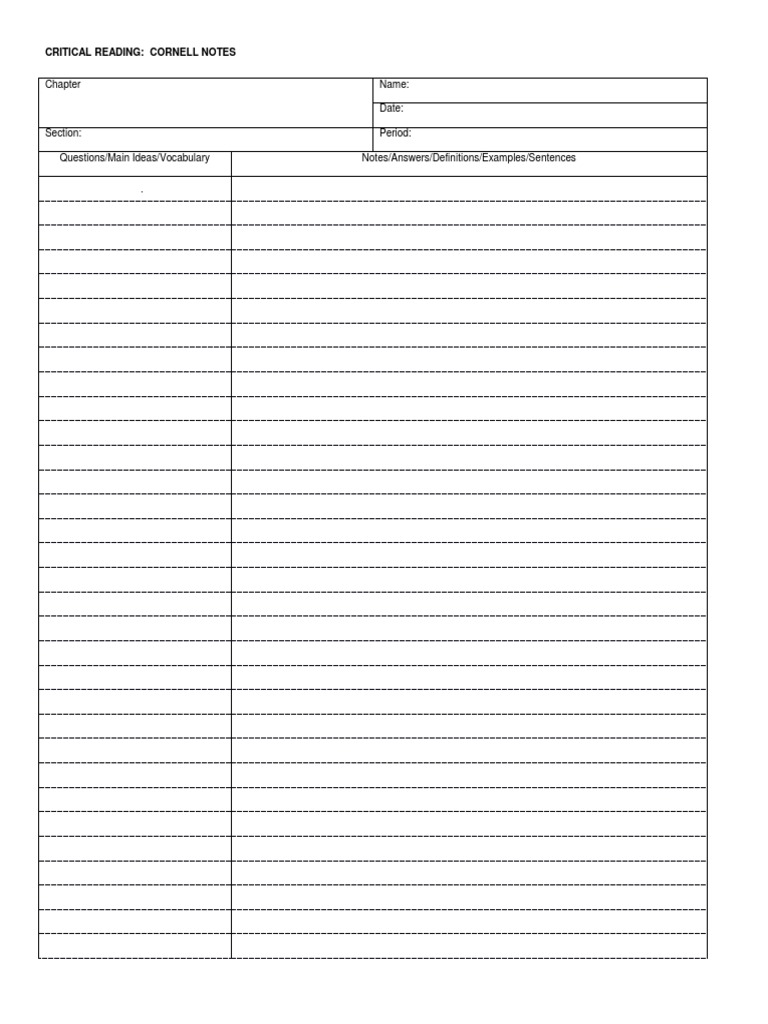 Cornell Notes for Critical Reading | PDF | Language Arts & Discipline
