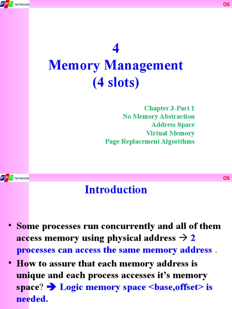 04 Chap03 MemoryManagement1 4slots | Download Free PDF | Random Access Memory | Cpu Cache