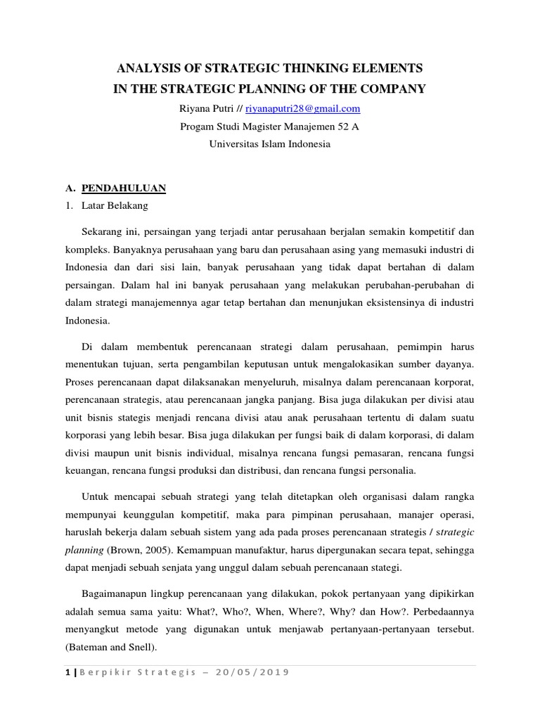 Analysis of Strategic Thinking Elements | PDF