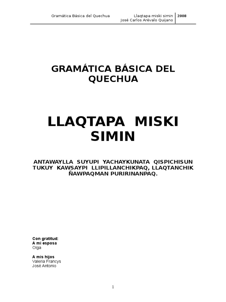 Libro Quechua | PDF | Oración (Lingüística) | Verbo