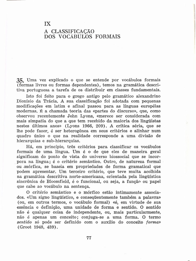 Mattoso Camara Jr. Cap 9 A Classificacao Dos Vocabulos Formais | PDF ...