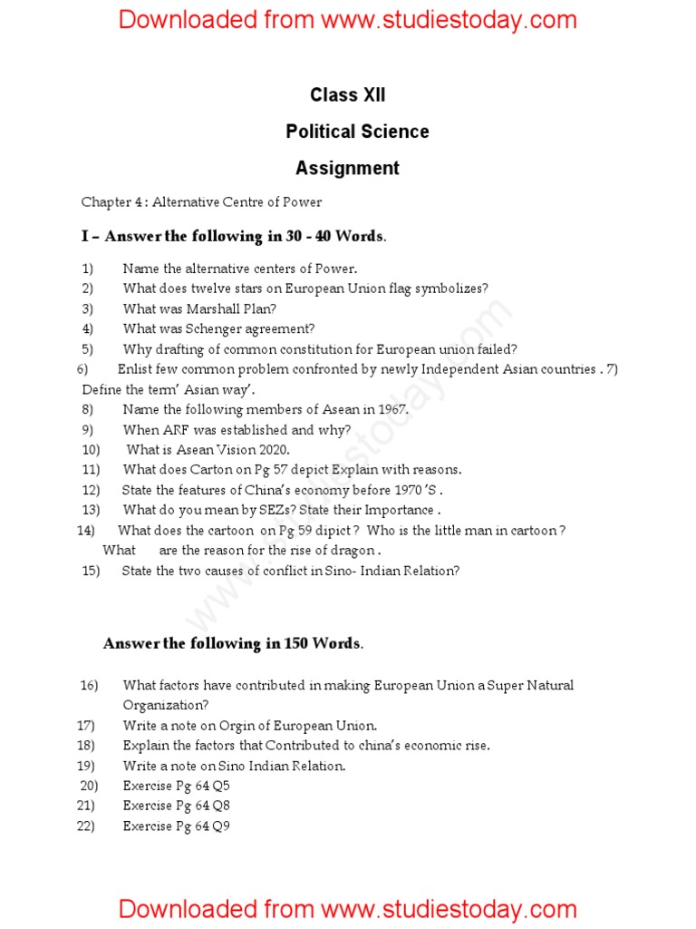 CBSE Class 12 Political Science - Alternative Centre of Power PDF | PDF ...