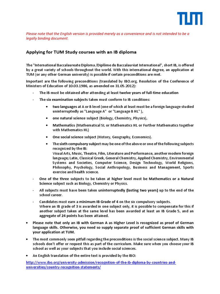 Applying For TUM Study Courses With An IB Diploma | PDF | Academia ...