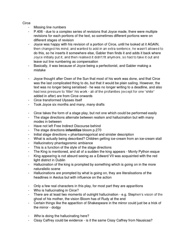 Circe: Hallucinations and Transformations | PDF | Ulysses (Novel ...