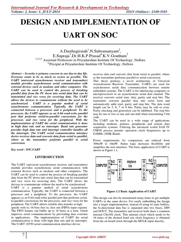 Design and Implementation of Uart On Soc PDF | PDF | Data Transmission | Computer Architecture